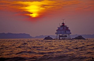 Sunset, Thomas Point Shoals Lighthouse, Chesapeake Bay, Maryland, May ...